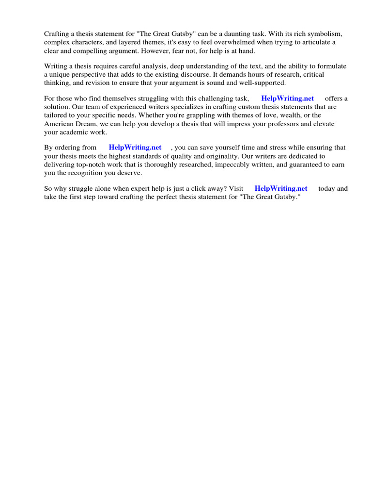 The Great Gatsby Thesis Statements | PDF | The Great Gatsby | Essays