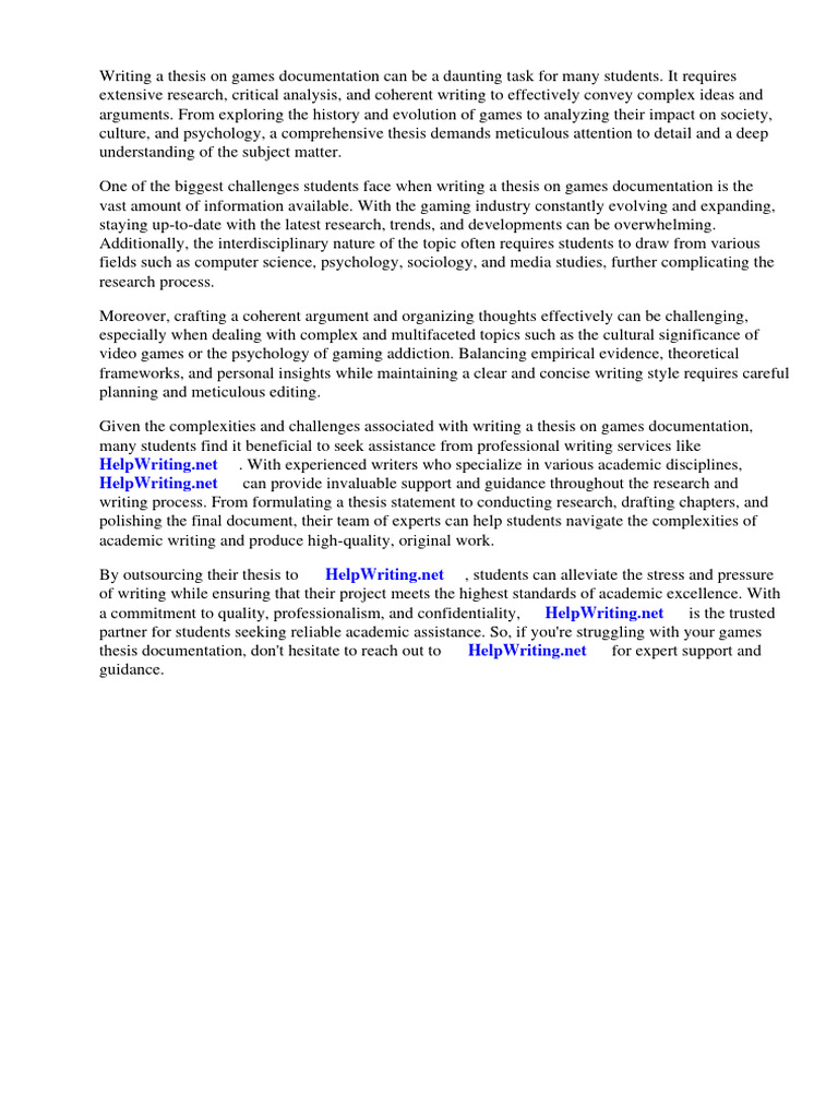 Games Thesis Documentation | PDF