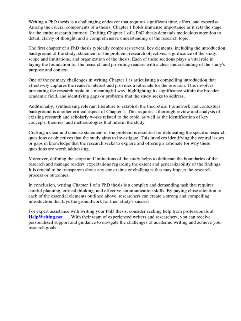 How To Write Chapter 1 of A Phd. Thesis | PDF | Thesis | Methodology