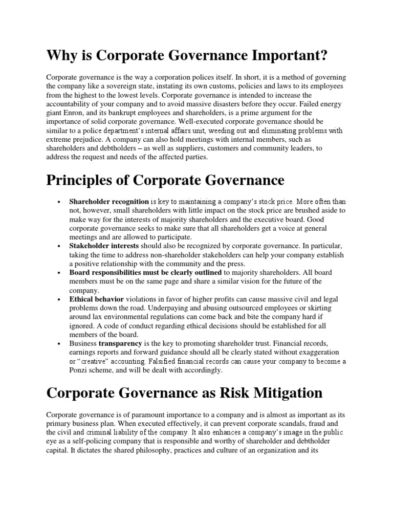 Why Is Corporate Governance Important | PDF