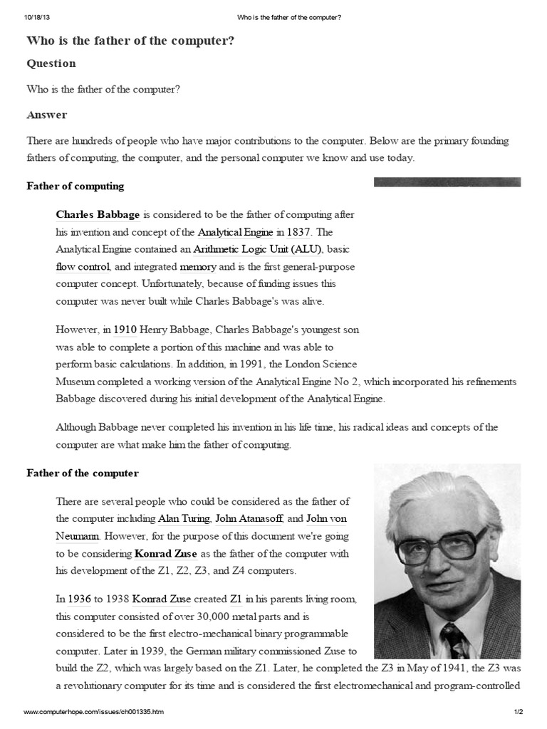 Who Is The Father of The Computer | PDF | Manufactured Goods | Computer ...