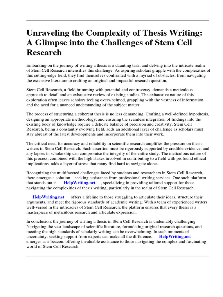 Thesis Stem Cell Research | PDF | Stem Cell | Embryonic Stem Cell