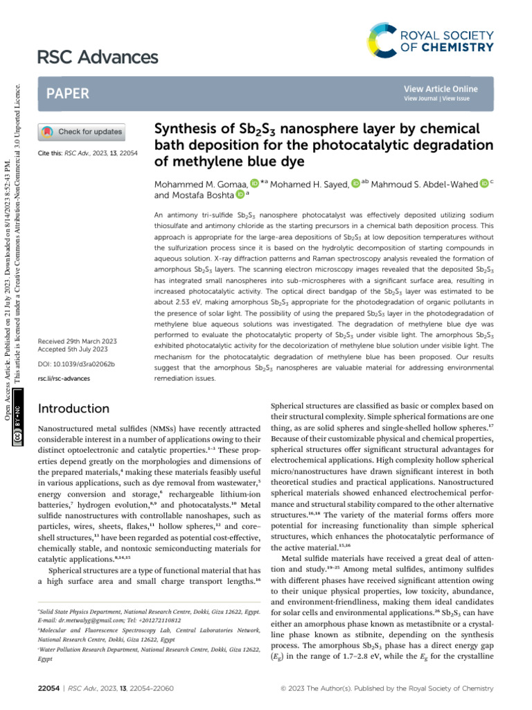 Synthesis Of Sb2s3 Nanosphere Layer By C Pdf Amorphous Solid X