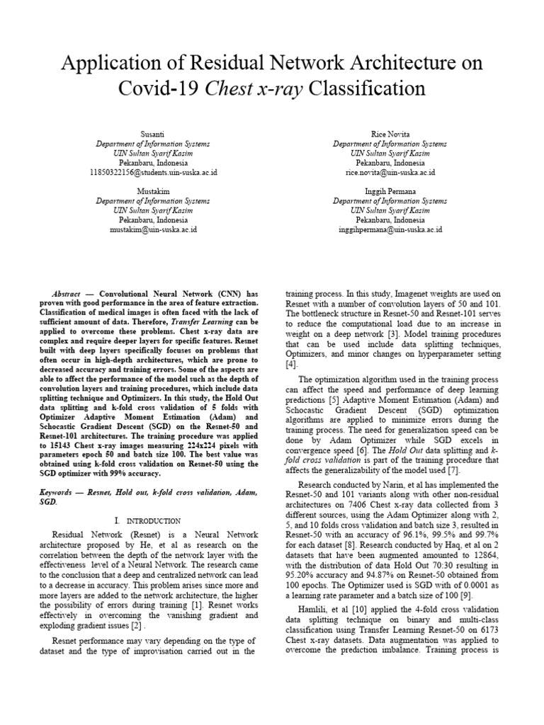 Application of Residual Network Architecture On Covid-19 Chest X-Ray ... Application of Residual Network Architecture On Covid-19 Chest X-Ray ...