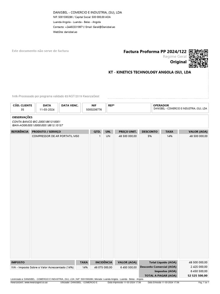 Factura Proforma Danisbel 2024 | PDF | Imposto sobre Valor Agregado ...