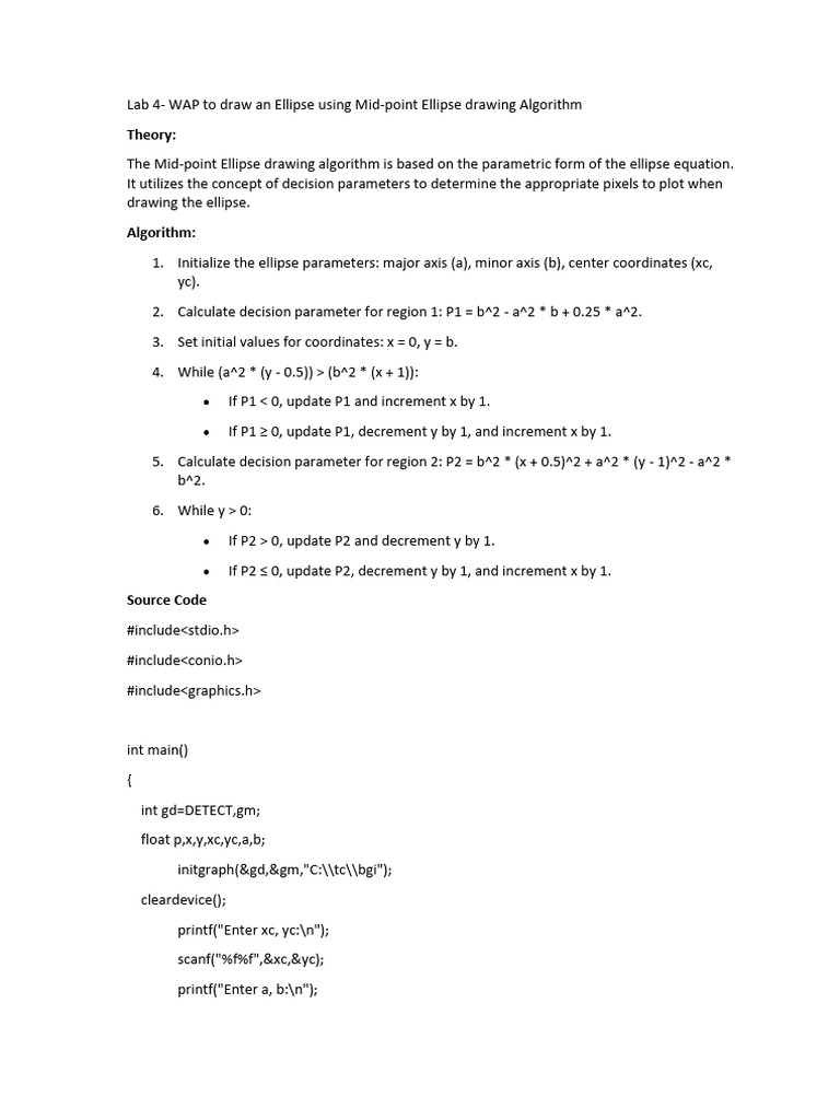 Lab Report 4, Computer Graphics BCA 5th Sem | PDF | Ellipse | Computing