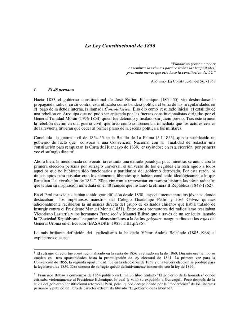 Ley Constitucional de 1856 en Perú | PDF | Constitución | guerra civil ...