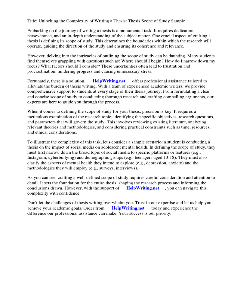 Thesis Scope of Study Sample | PDF | Methodology | Essays