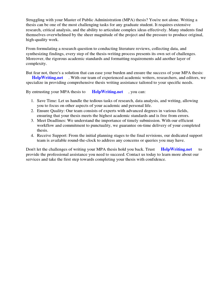Mpa Thesis Sample | PDF | Thesis | Thought