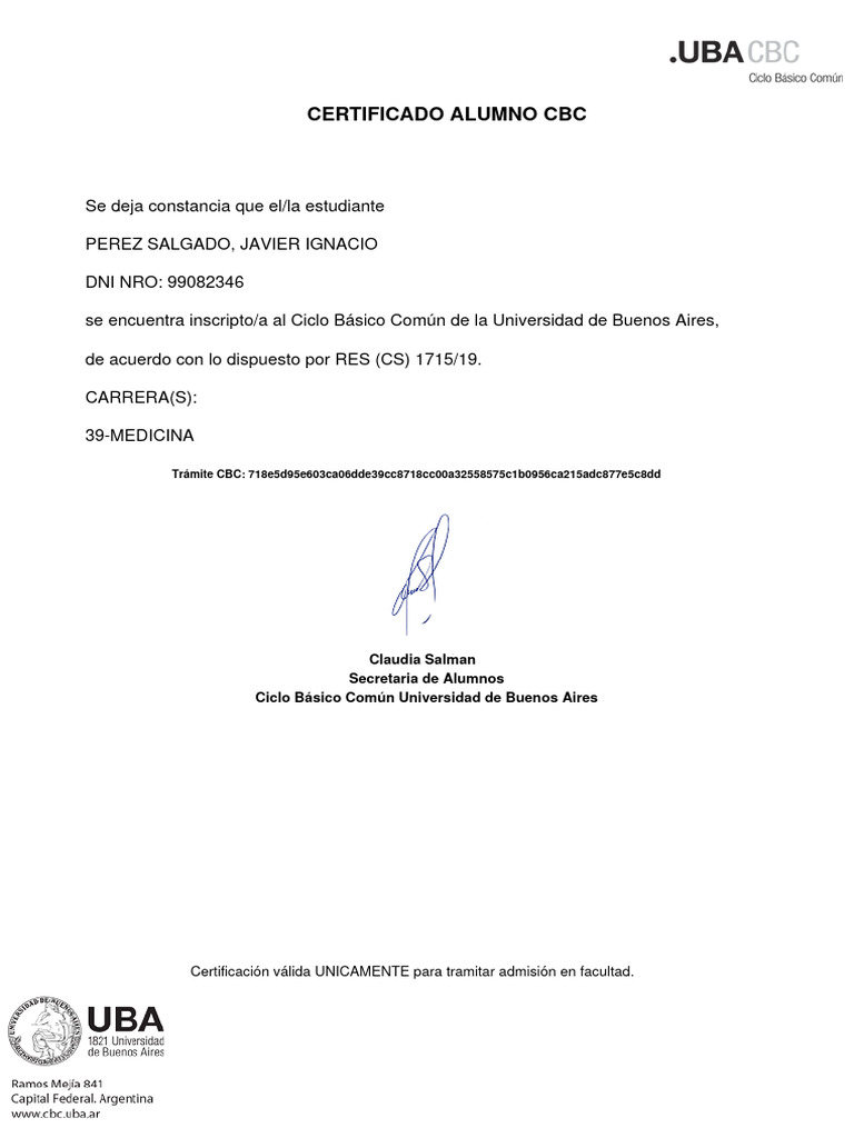 Cert. Alumno UBA 2024 | PDF
