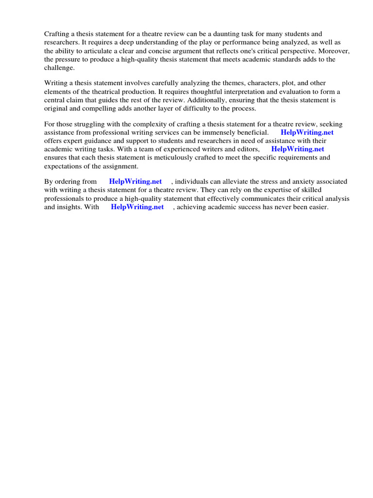 Thesis Statement For Theatre Review | PDF