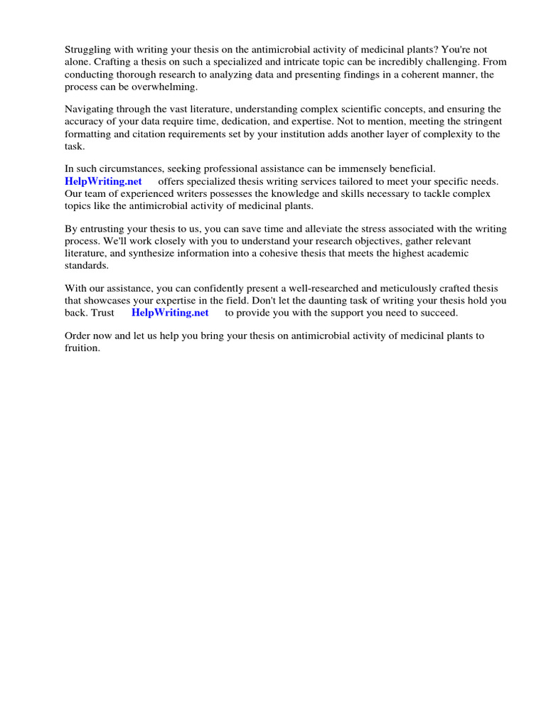Thesis Help: Medicinal Plants' Antimicrobial Activity | PDF ...