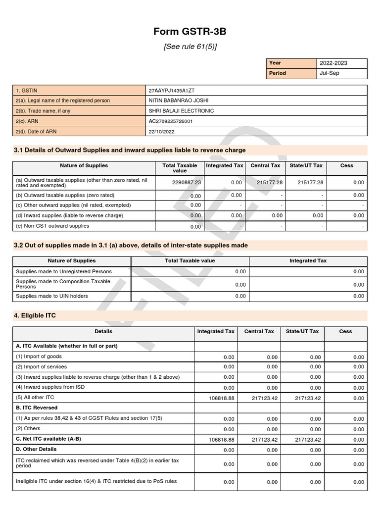 GSTR-3B Filing for Q2 2022-23 | PDF | Taxes | Money