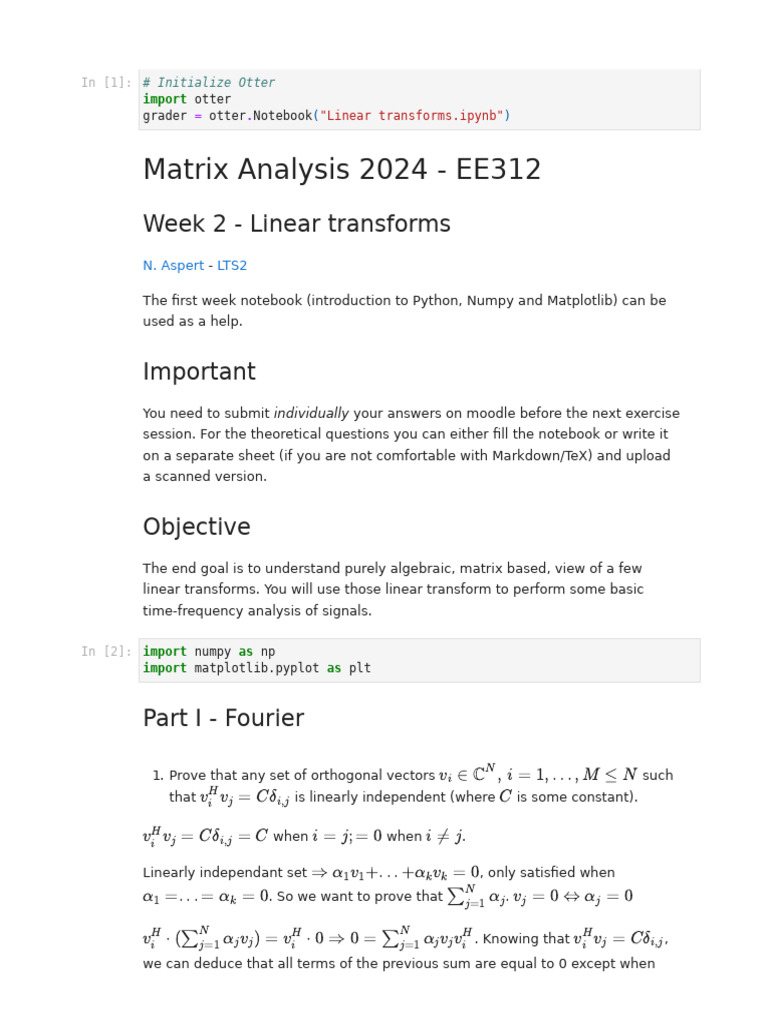 Linear Transforms (2) | PDF | Discrete Fourier Transform | Matrix ...