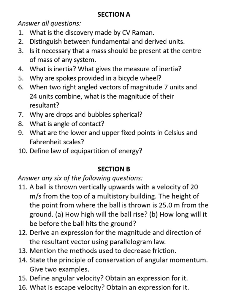 Physics Questions on Mechanics and Motion | PDF