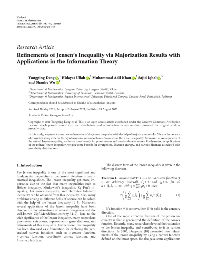 Refinements of Jensens Inequality Via Majorizatio | PDF | Mathematical Objects | Mathematical ...