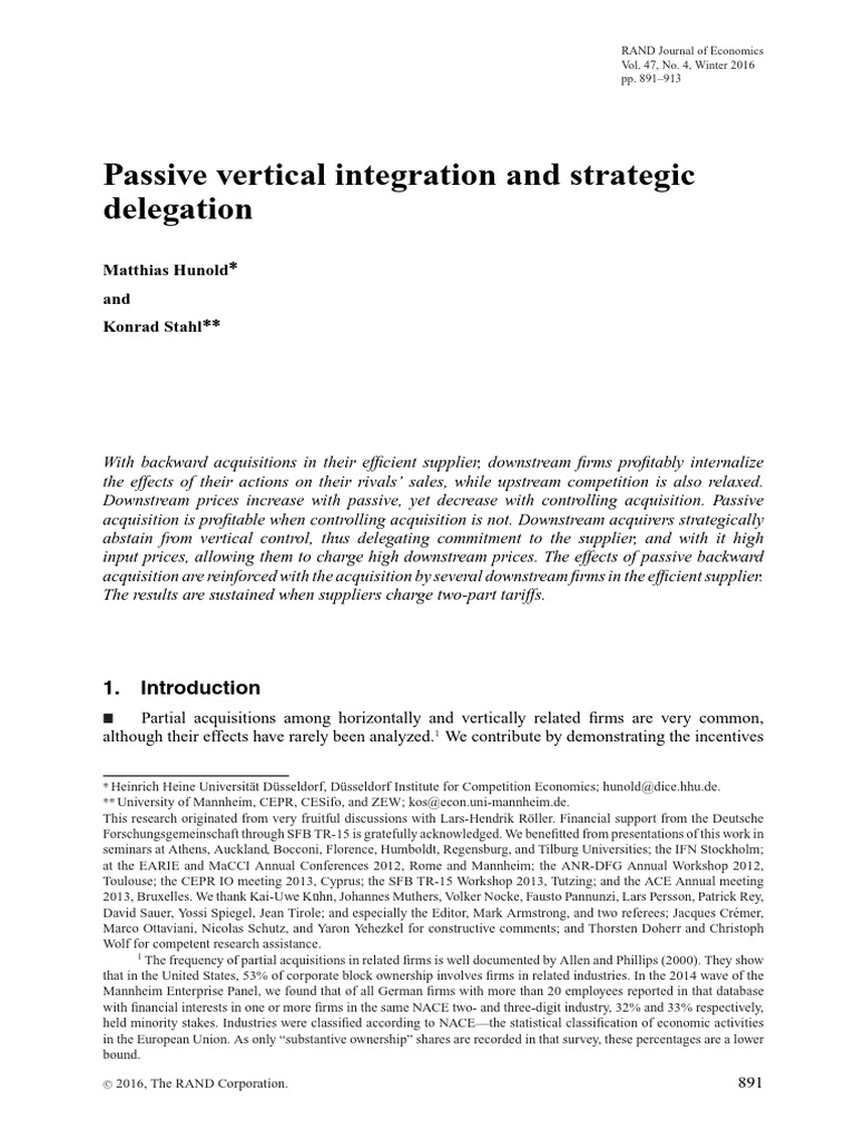 The RAND J of Economics - 2016 - Hunold - Passive Vertical Integration ...