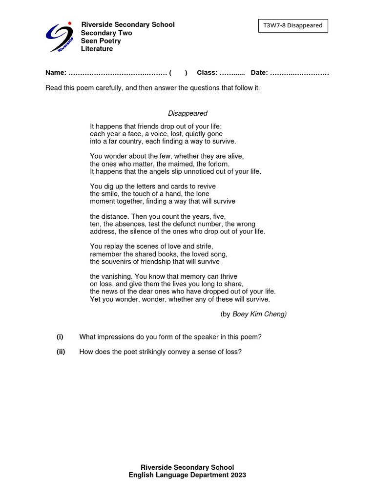 Poetry - Disappeared - Boey Kim Cheng | PDF