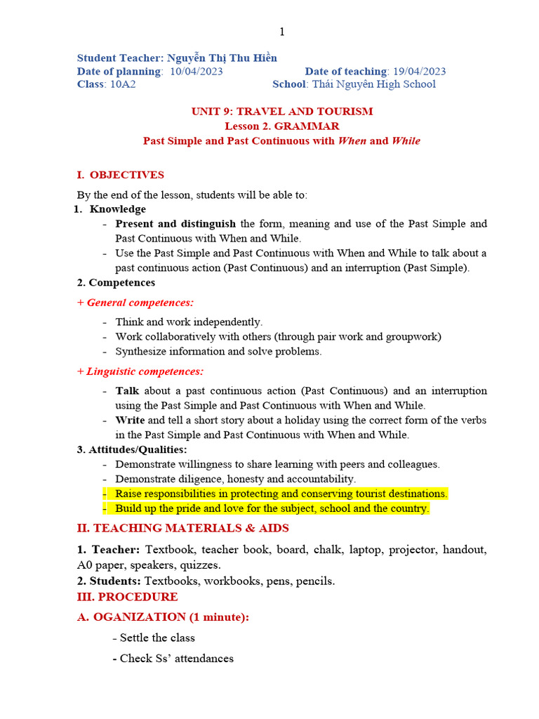Giáo Án Thi NVSP-KNN-GRADE 10 - UNIT 9 - LESSON 2 - GRAMMAR | PDF | Question | Grammar