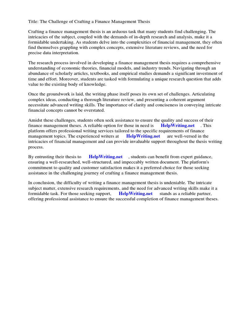 Finance Management Thesis Topics | PDF | Banks | Thesis
