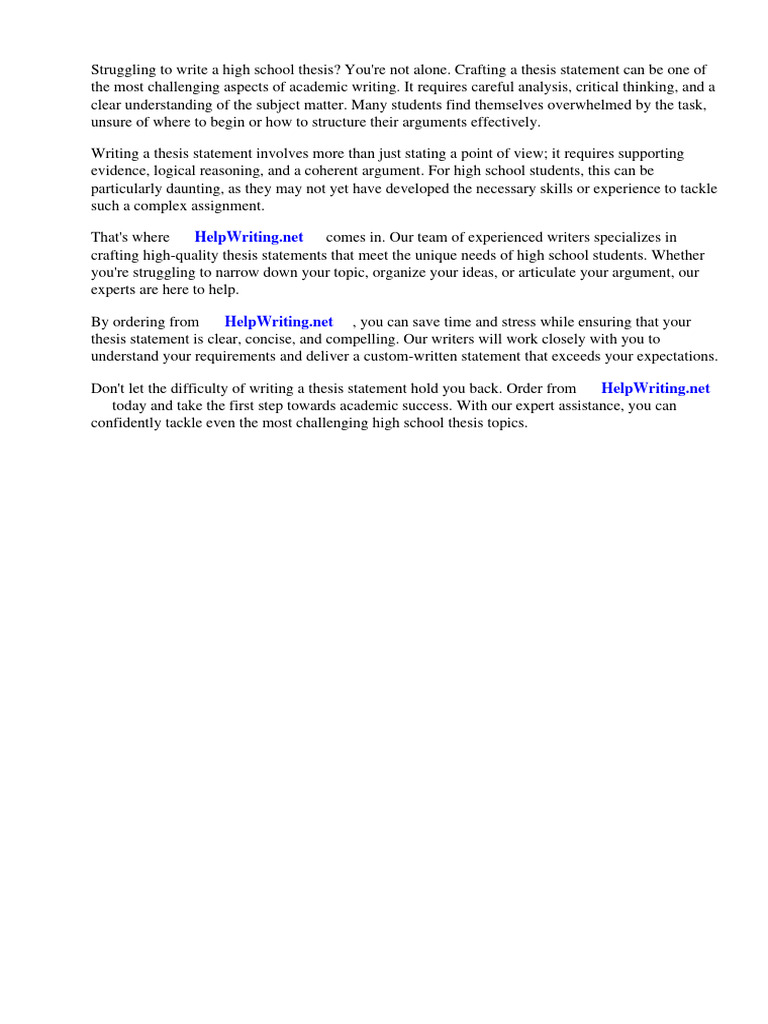 High School Thesis Topics Statement | PDF | Essays | Thesis