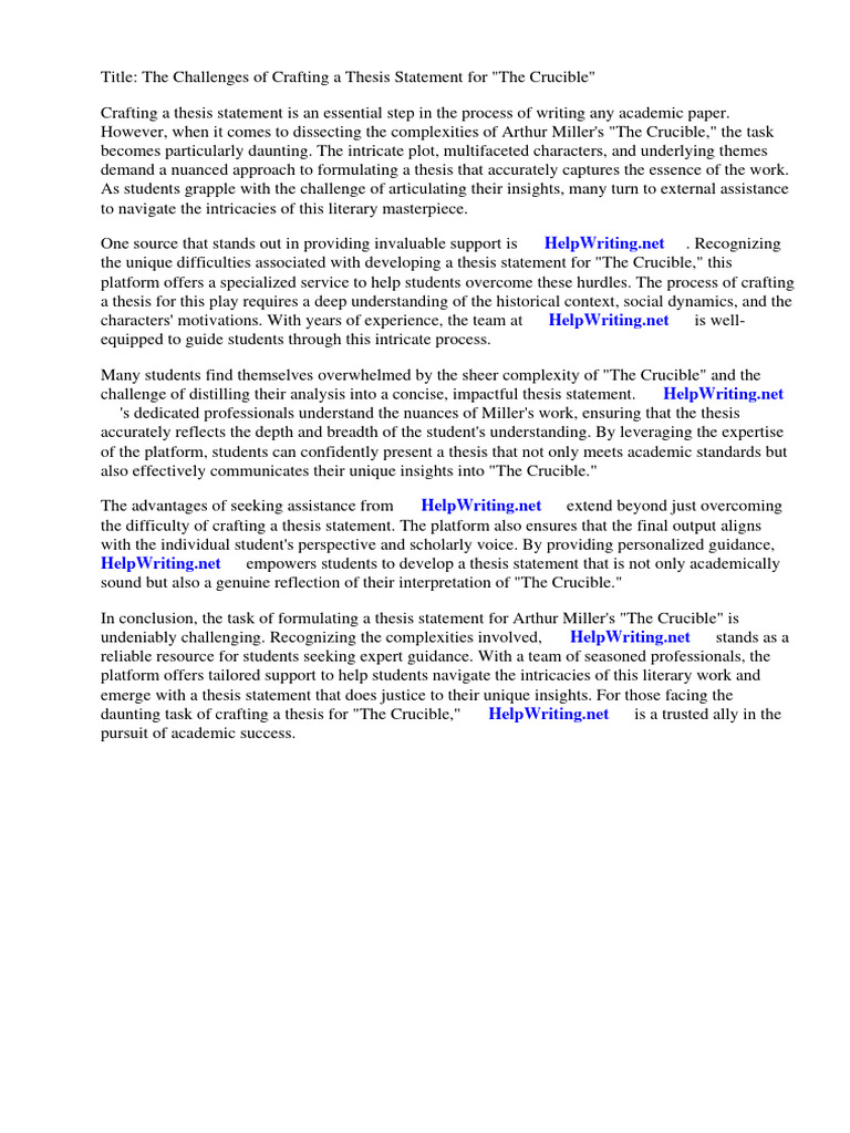 Example of A Thesis Statement For The Crucible | PDF