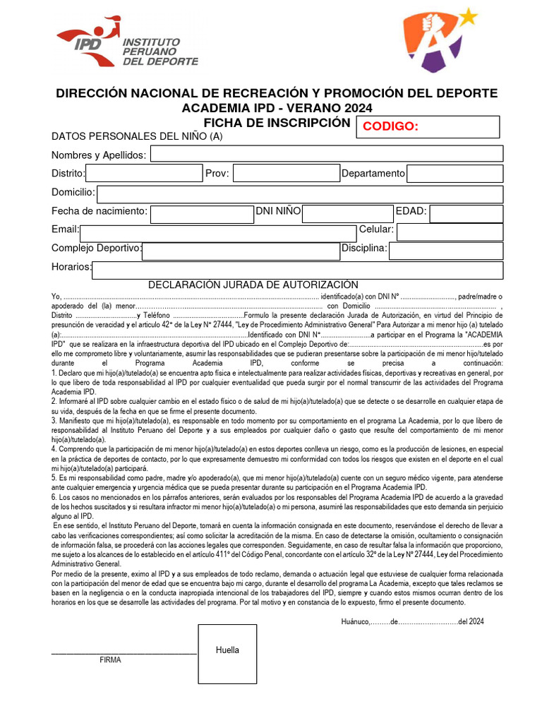 Ficha de Inscripción Academia IPD 2024 | PDF | Justicia | Crimen y ...