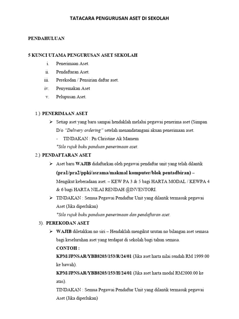 Tatacara Pengurusan Aset Sekolah | PDF