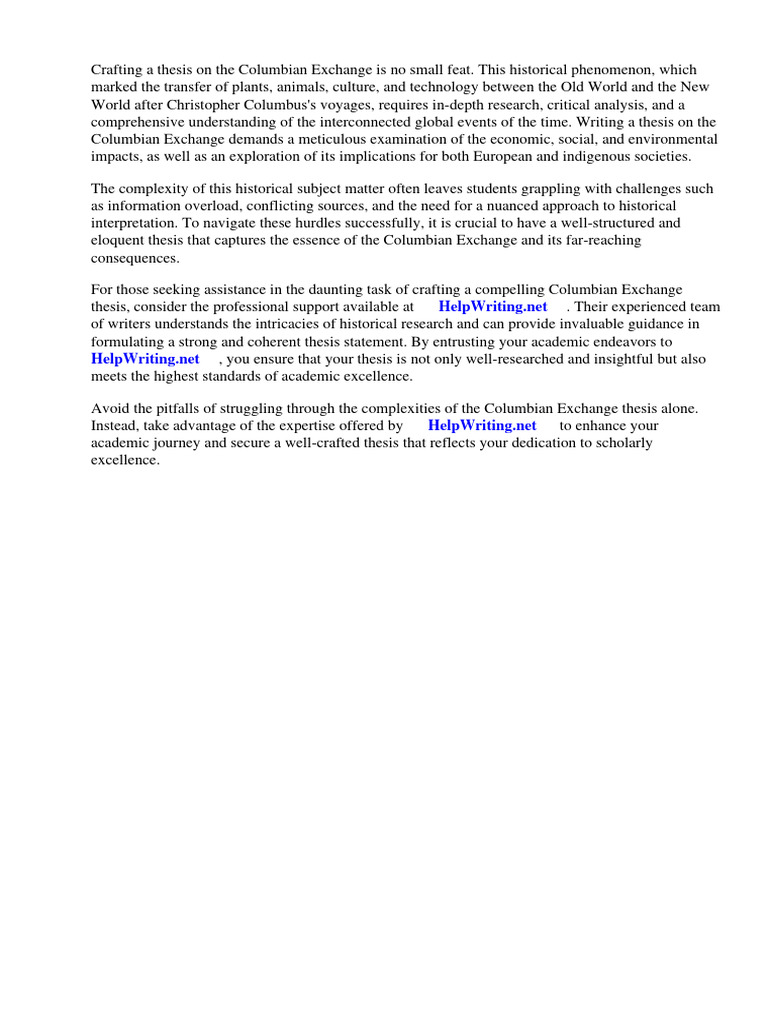 Columbian Exchange Thesis Statement | PDF | European Colonization Of ...