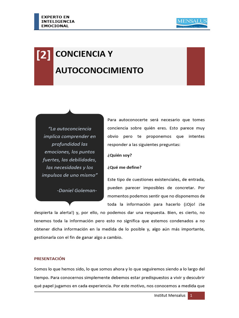 Autoconocimiento e Inteligencia Emocional | PDF | Autoestima | Las emociones