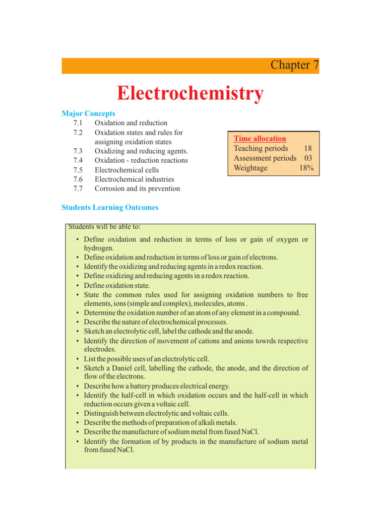 9th Class Panjab Board Chemistry Full Book | PDF | Redox | Electrochemistry