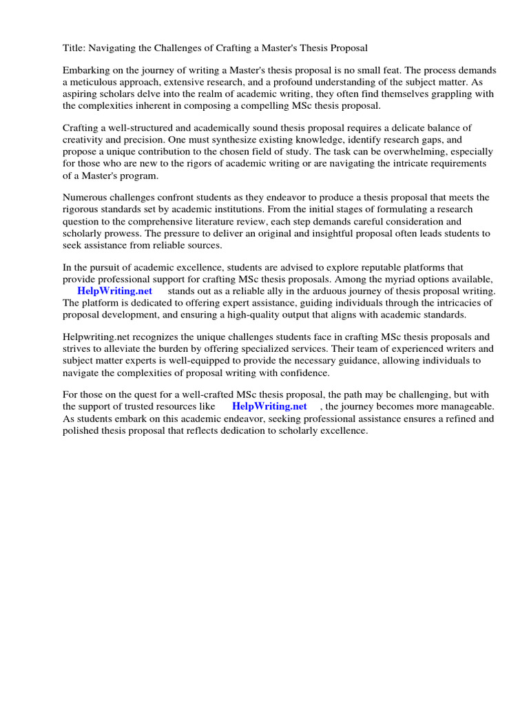 Sample MSC Thesis Proposal | PDF | Thesis | Methodology Sample MSC Thesis Proposal | PDF | Thesis | Methodology