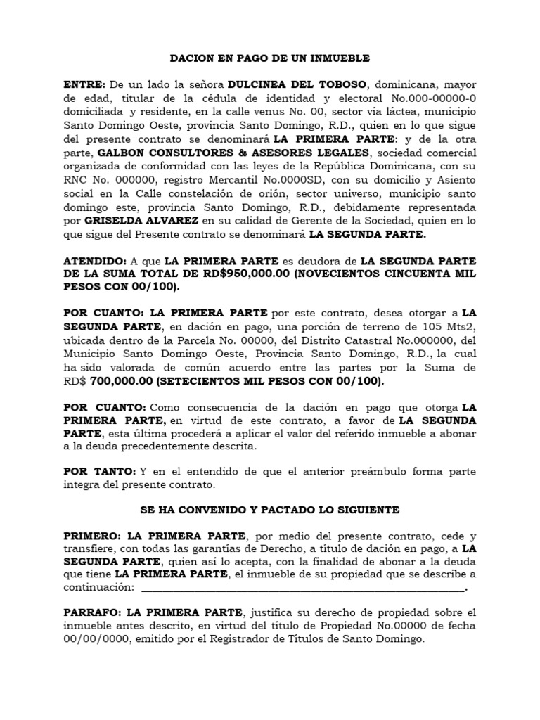 Dacion en Pago de Un Inmueble | Descargar gratis PDF | República ...