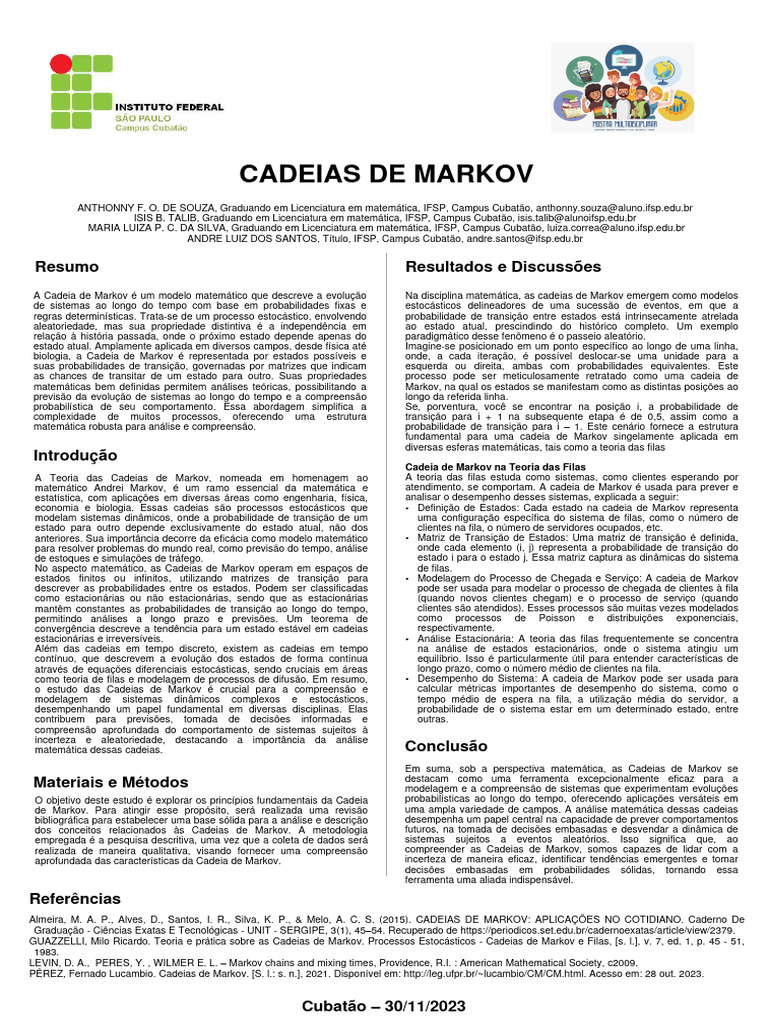 Poster Cadeias de Markov | PDF | Cadeia de Markov | Matemática