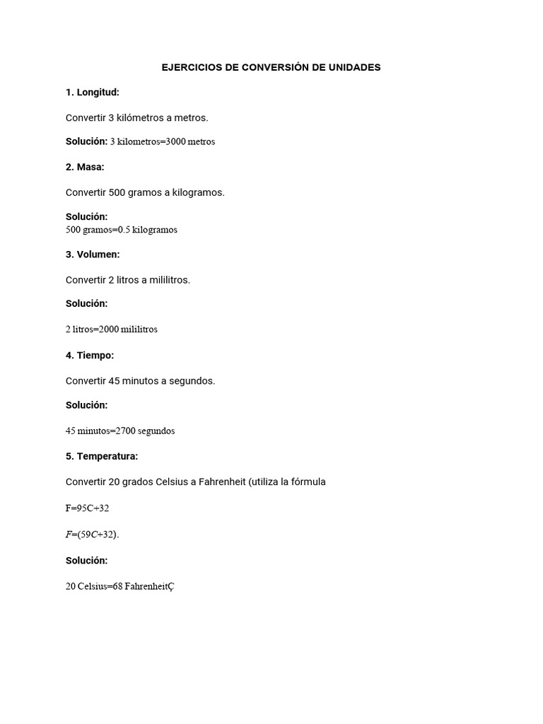 Ejercicios de Conversión de Unidades | PDF | Pascal (Unidad) | Litro