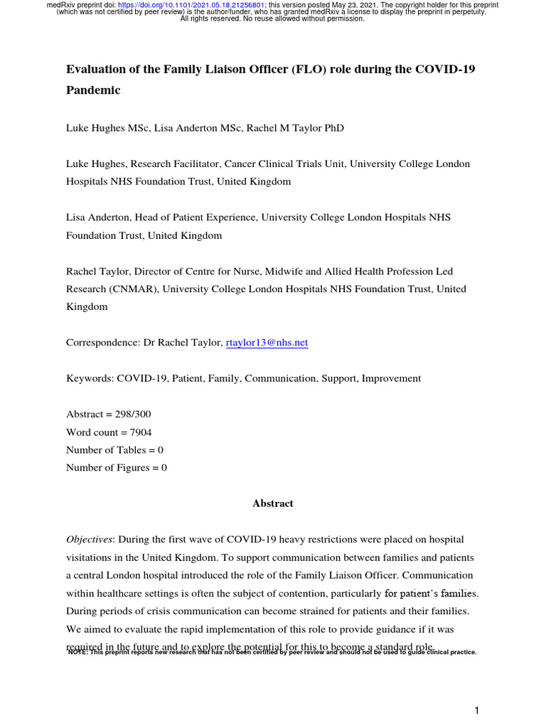 Evaluation of The Family Liaison Officer (FLO) Role During The COVID-19 ...