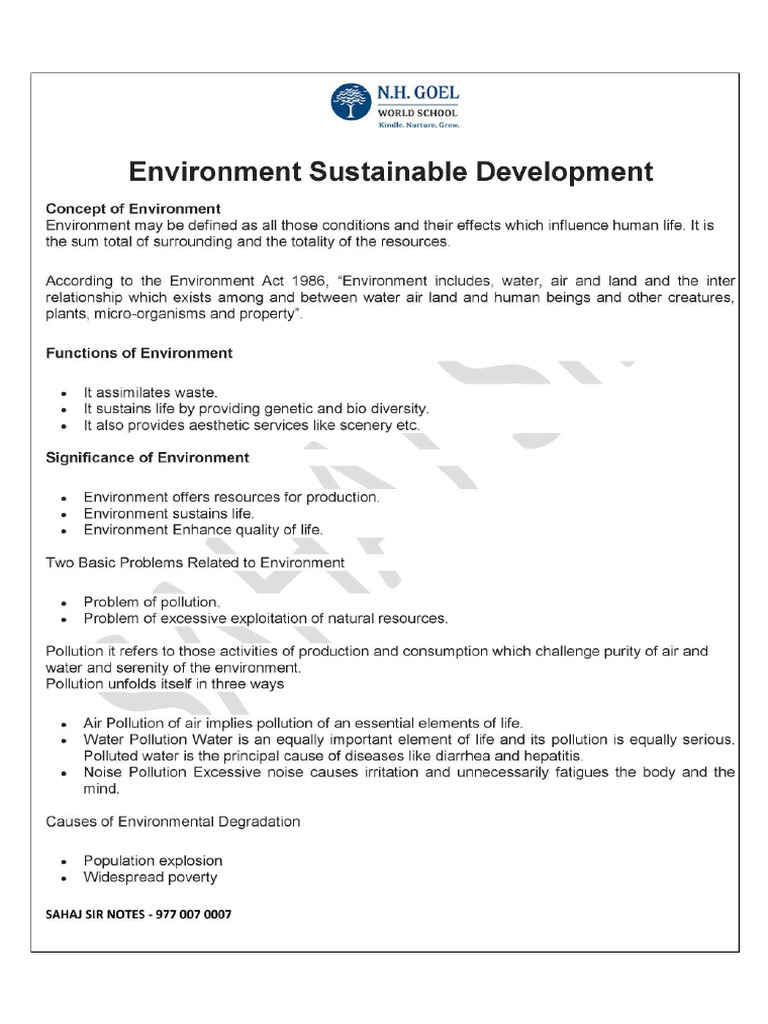 IED - Environment Sustainable Development Notes - 01 | PDF