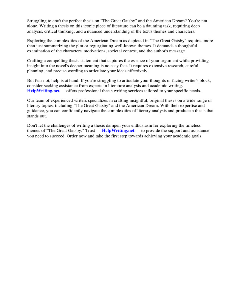 The Great Gatsby American Dream Essay Thesis | PDF | The Great Gatsby ...