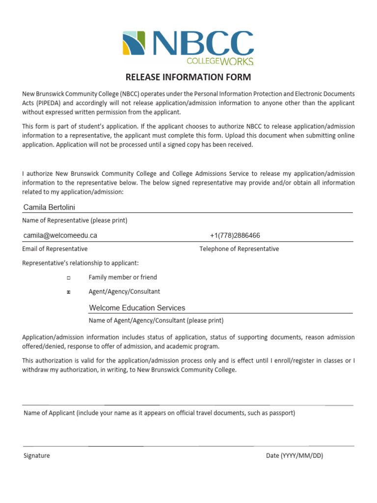 NBCC Release Information Form | PDF