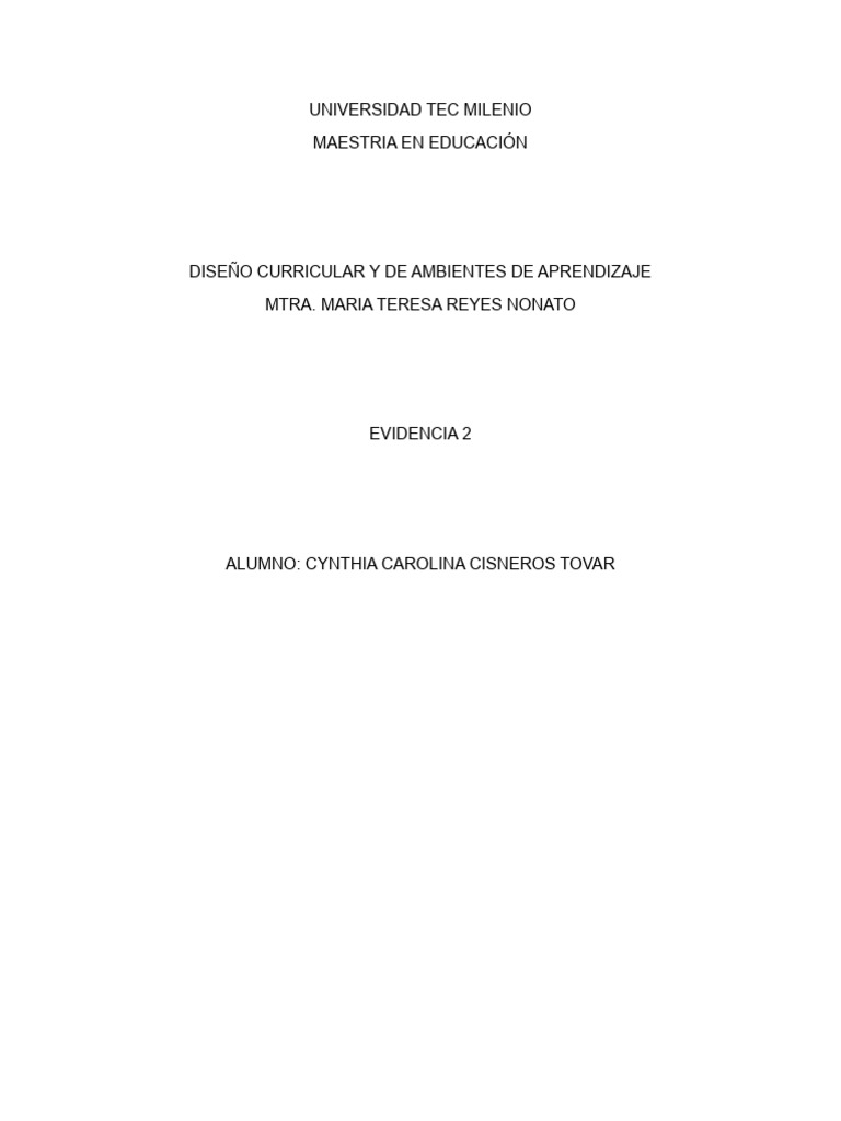 Evidencia 2 Cynthia Cisneros | PDF | Aprendizaje | Plan de estudios