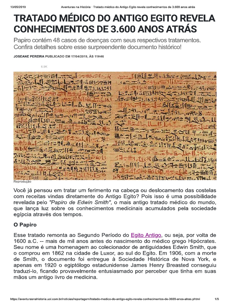 TRATADO MÉDICO DO ANTIGO EGITO e Os Tratamentos de 3000 Anos Atraz | PDF