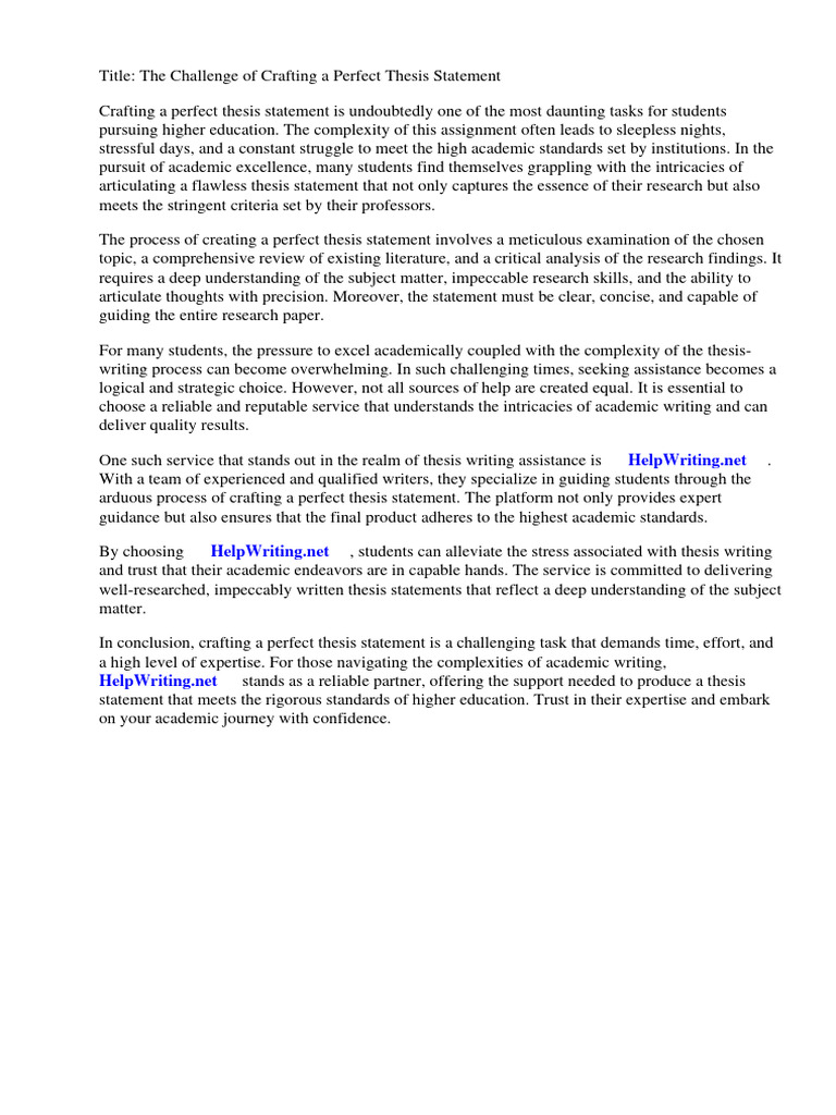 Perfect Thesis Statement | PDF | Essays | Thesis