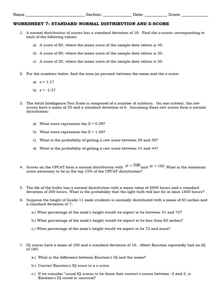 W7 Standard Normal Distribution and Z Score | PDF | Teaching Methods ...