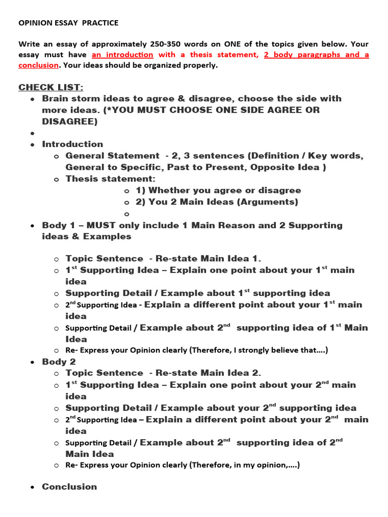 Opinion Essay Check List | PDF | Essays | Thesis