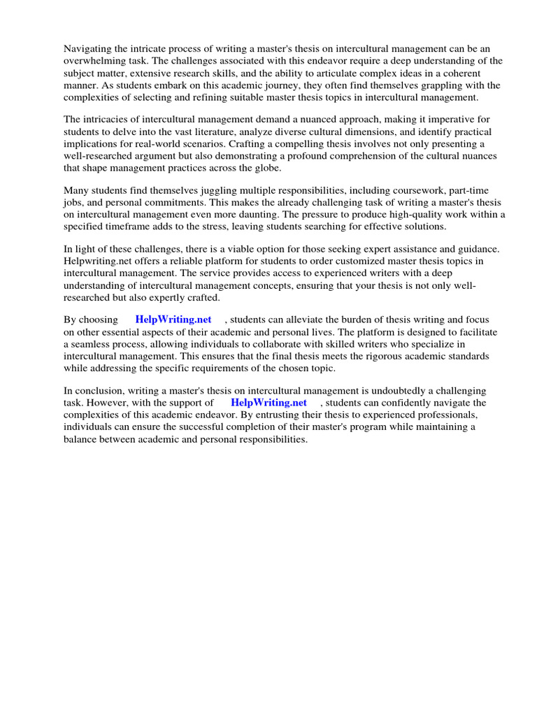 Master Thesis Topics Intercultural Management | PDF | Cross Cultural ...