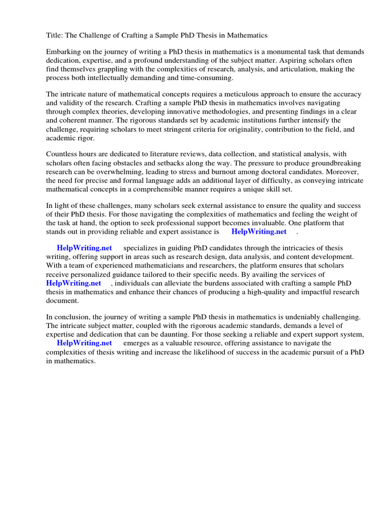 Sample PHD Thesis in Mathematics | PDF | Thesis | Mathematics