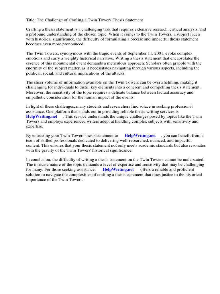 Twin Towers Thesis Statement | PDF | September 11 Attacks | Osama Bin Laden