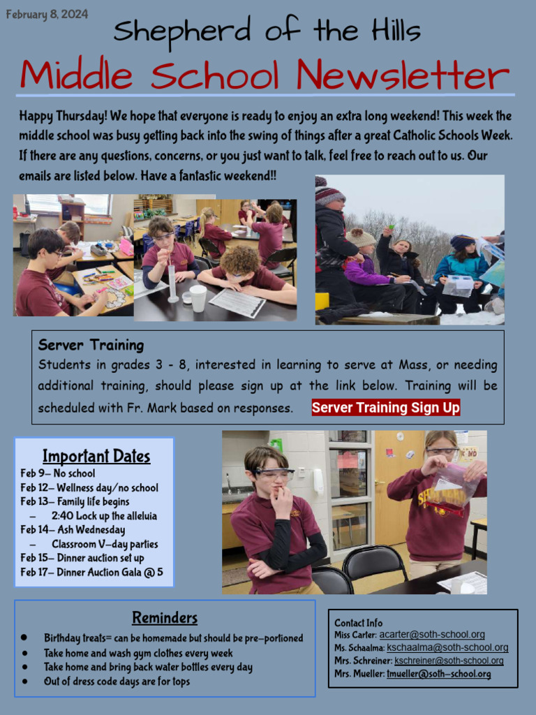 Middle School Weekly Newsletter Update | PDF | Language Arts ...