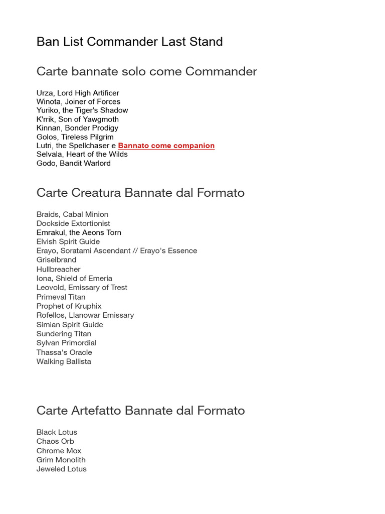 Commander Ban List Overview | PDF | Young Adult | General Fiction