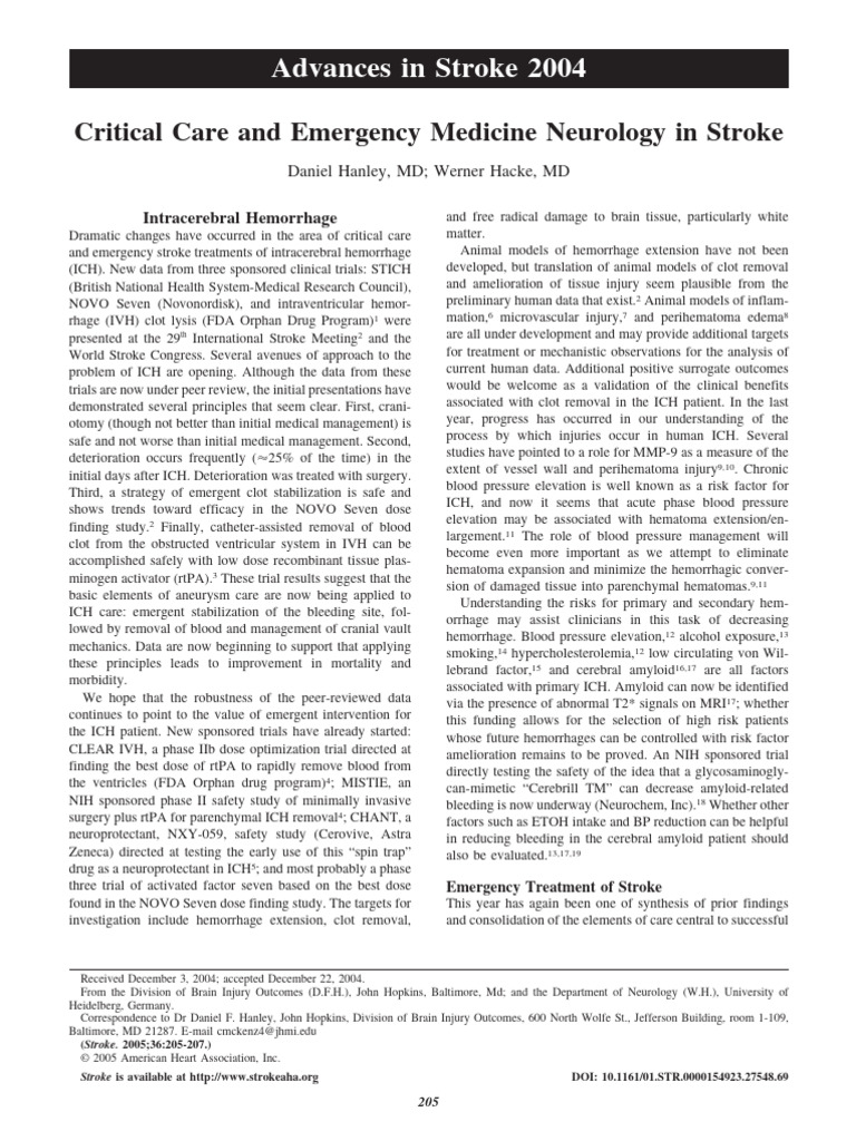 Critical Care and Emergency Medicine Neurology in Stroke | PDF | Stroke | Medicine